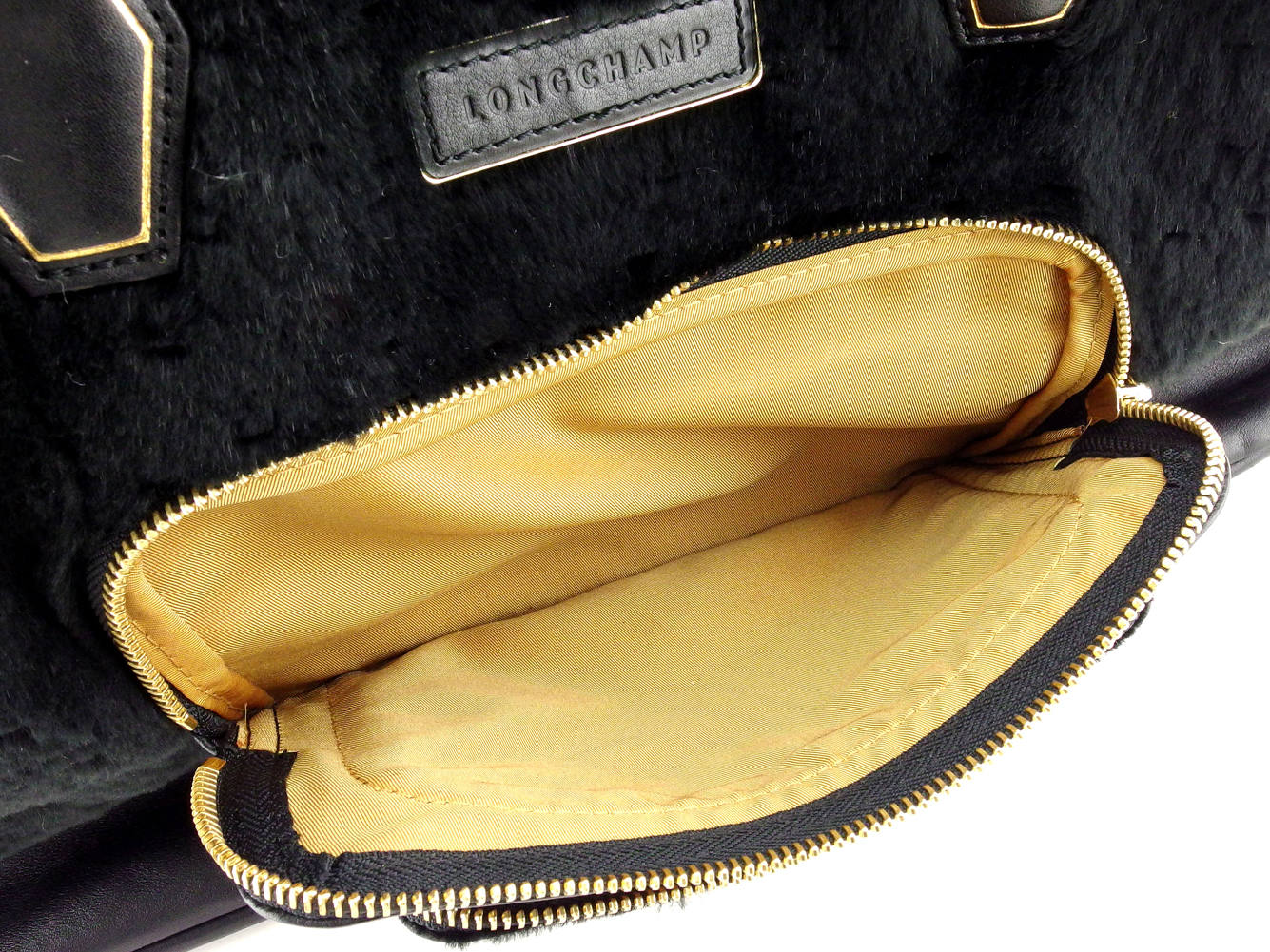Longchamp tote bag fur duo Black Gold Ladies Auth T9612 | eBay